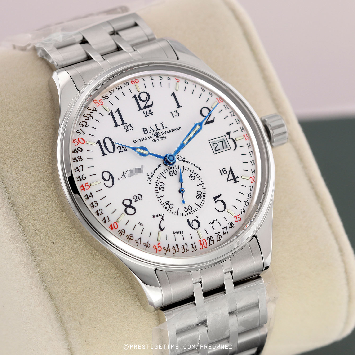 Pre-owned Ball Watch Trainmaster Railroad Standard 130 Years 40mm NM3888D-S4CJ-WH